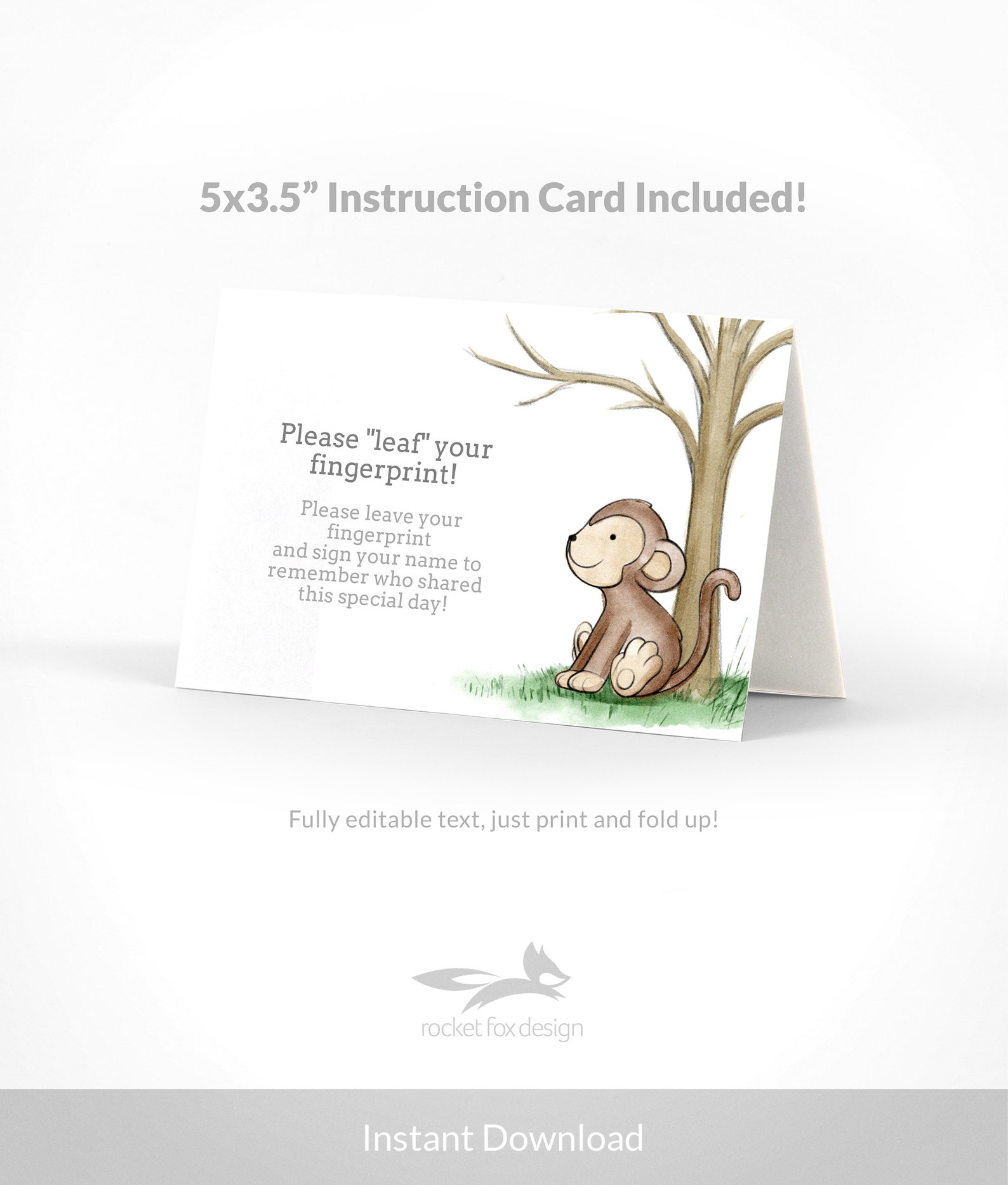 Monkey Fingerprint Guestbook | Monkey Baby Shower Fingerprint Tree ...