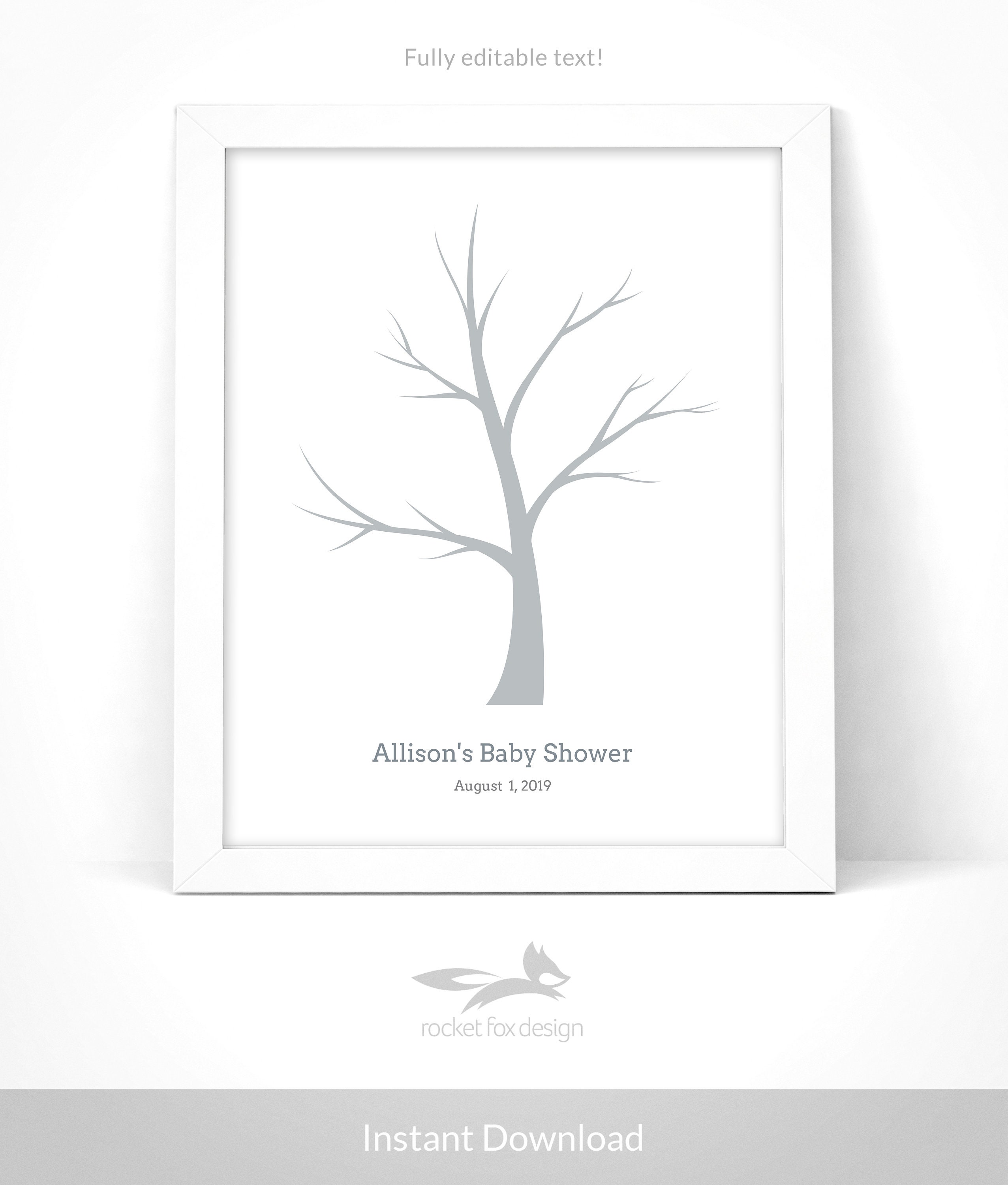 Baby Shower Fingerprint Tree Printable With Instruction Card / Baby ...