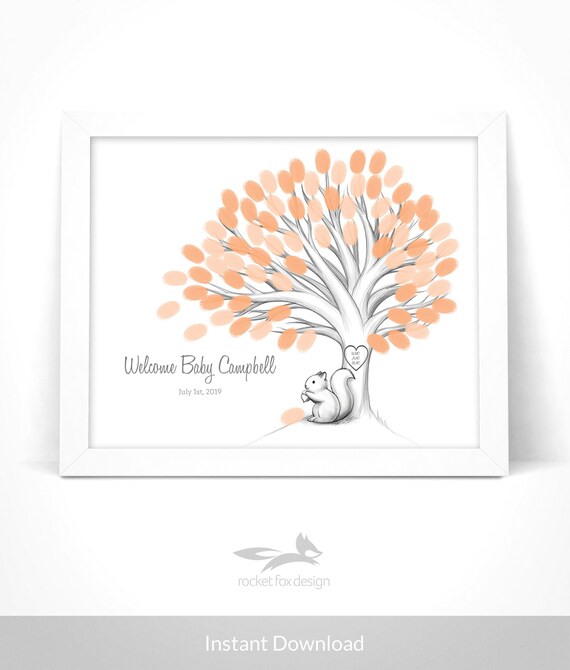 Squirrel Fingerprint Guestbook Squirrel Baby Shower | Etsy