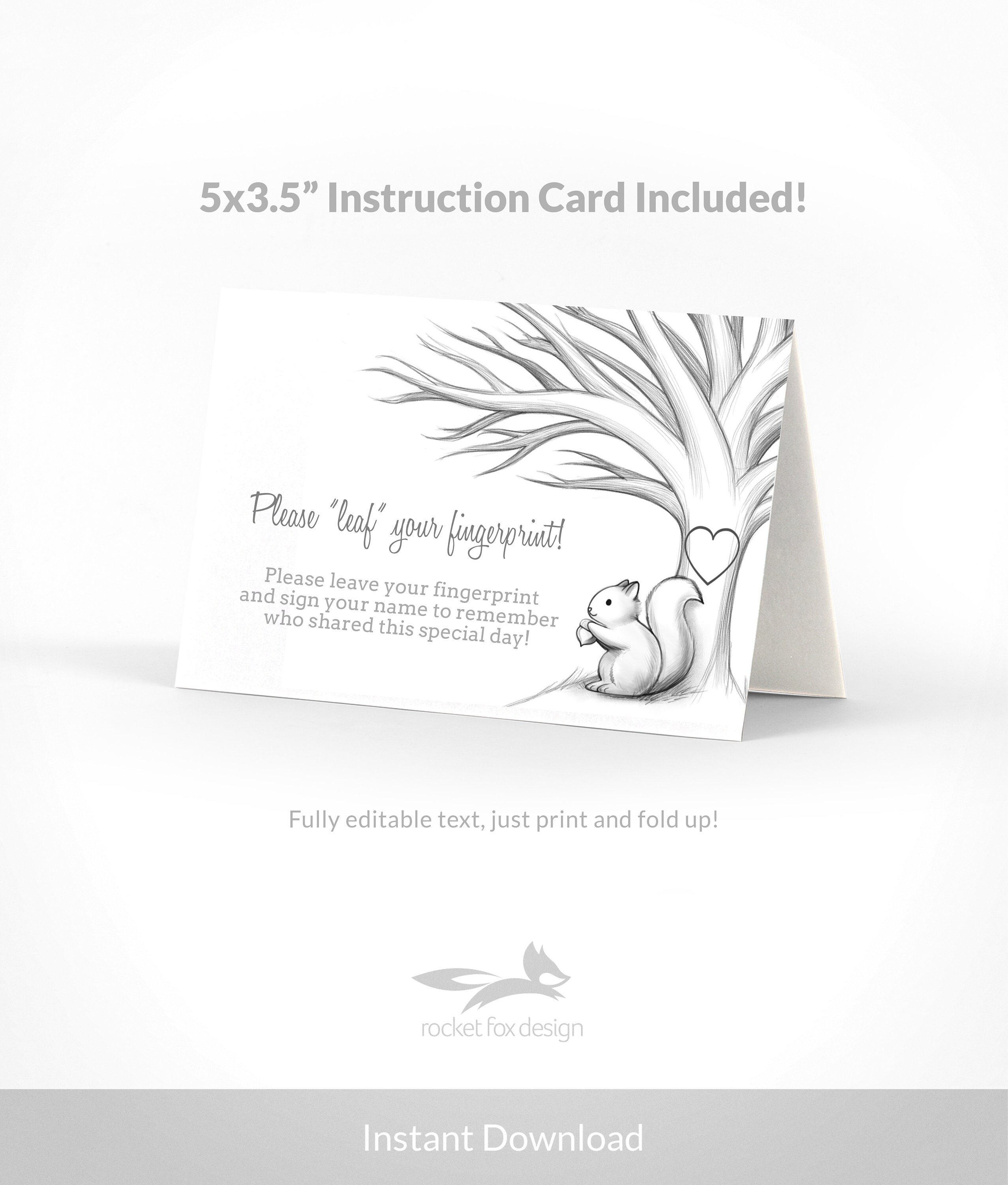 Squirrel Fingerprint Guestbook Squirrel Baby Shower Fingerprint Tree ...