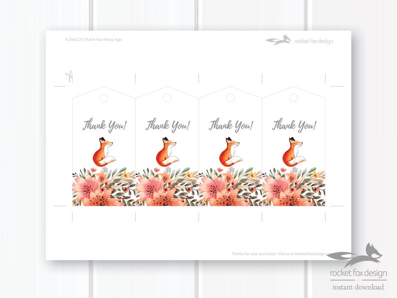 Fox Favor Tags, Thank You Tags, Baby Shower Favor Tag, Birthday Party ...