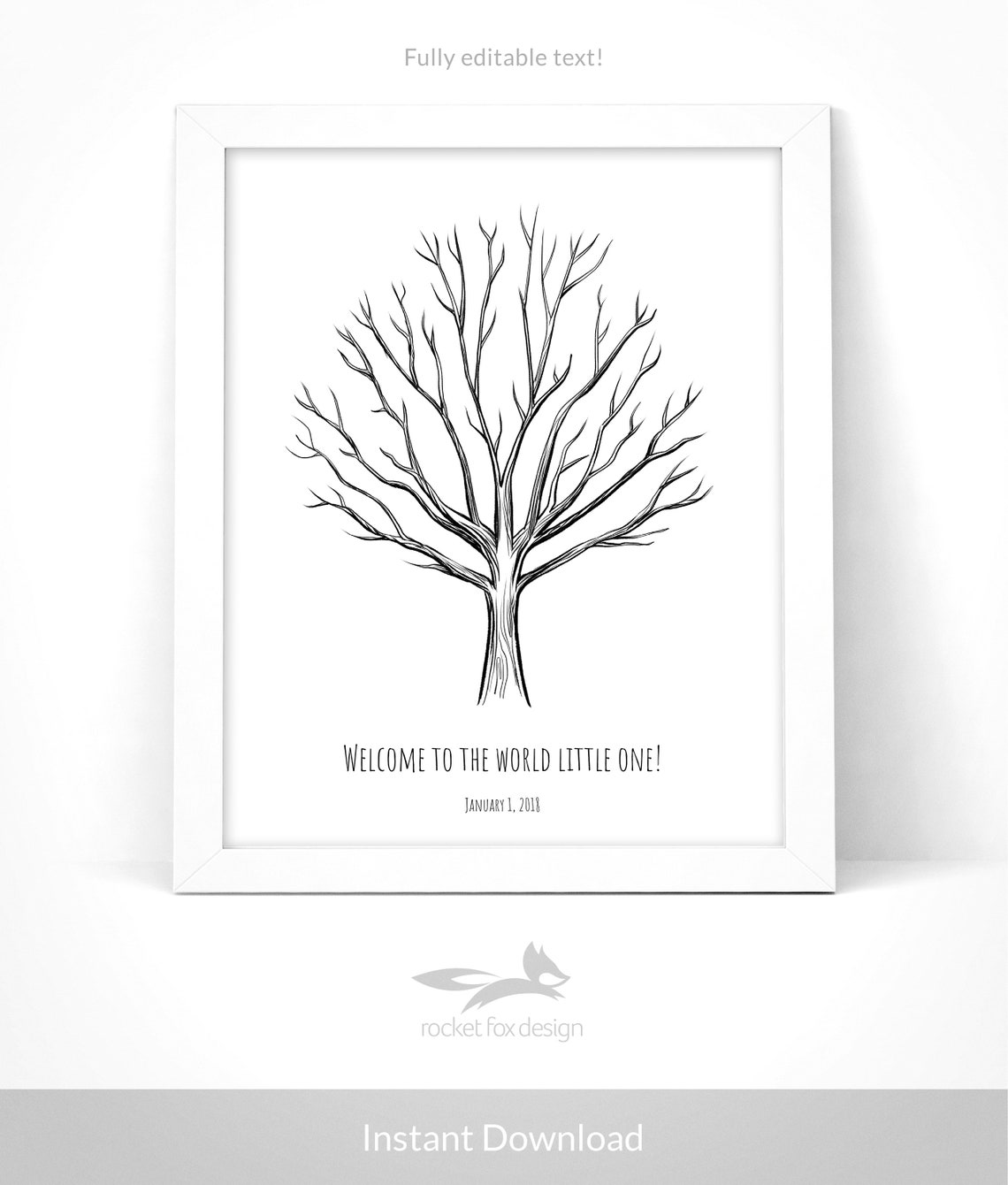 Baby Shower Fingerprint Tree Printable With Instruction Card / Baby ...