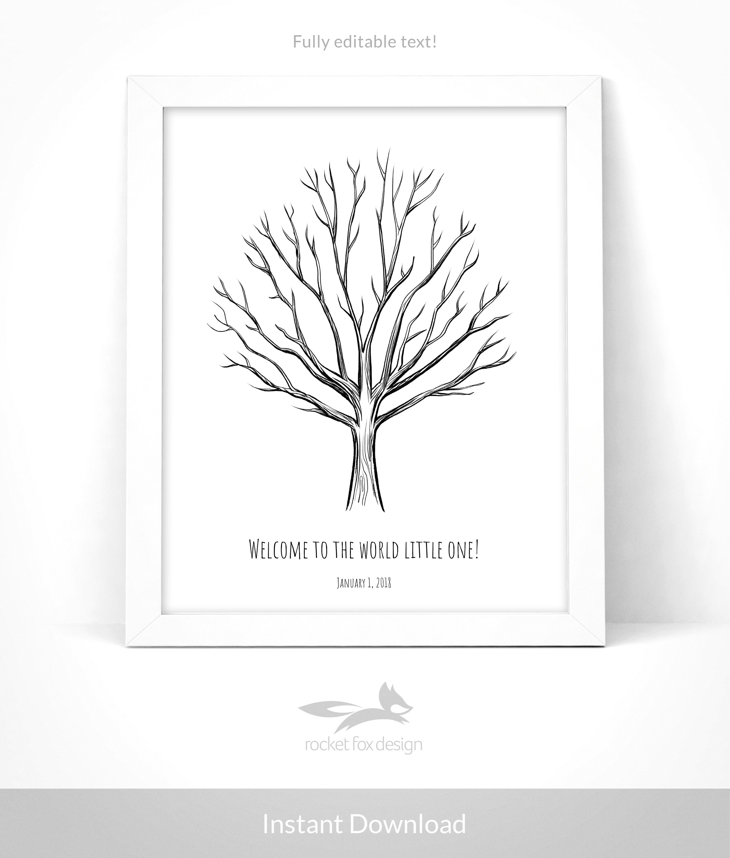 Baby Shower Fingerprint Tree Printable With Instruction Card / Baby ...