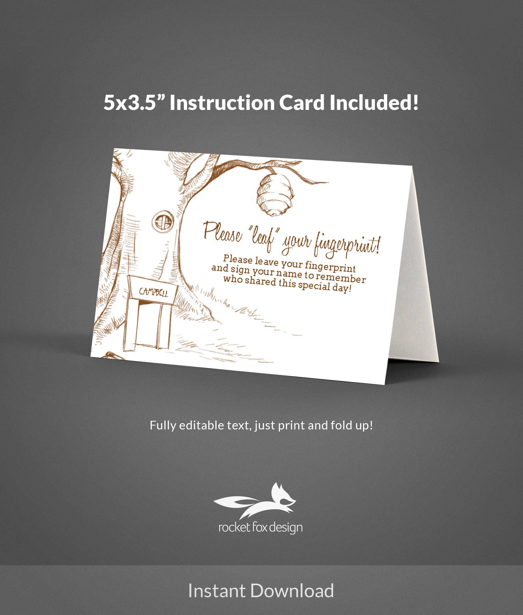 Baby Shower Fingerprint Tree Printable With Instruction Card / Honey ...