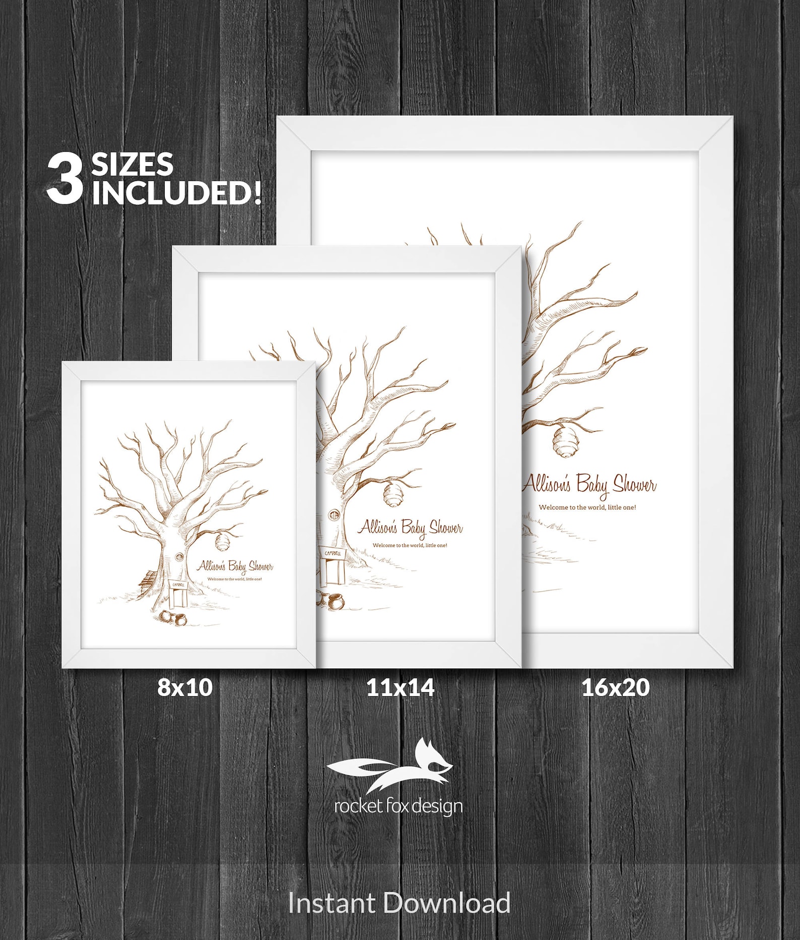 Baby Shower Fingerprint Tree Printable With Instruction Card / Honey ...