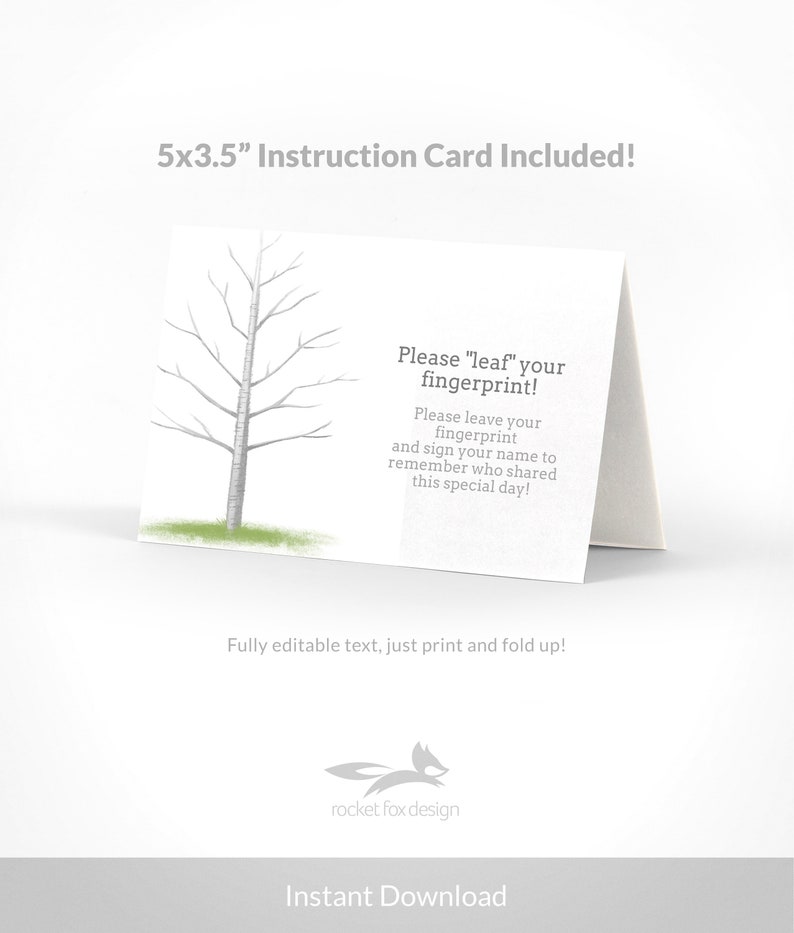 Baby Shower Fingerprint Tree Printable With Instruction Card / Baby ...