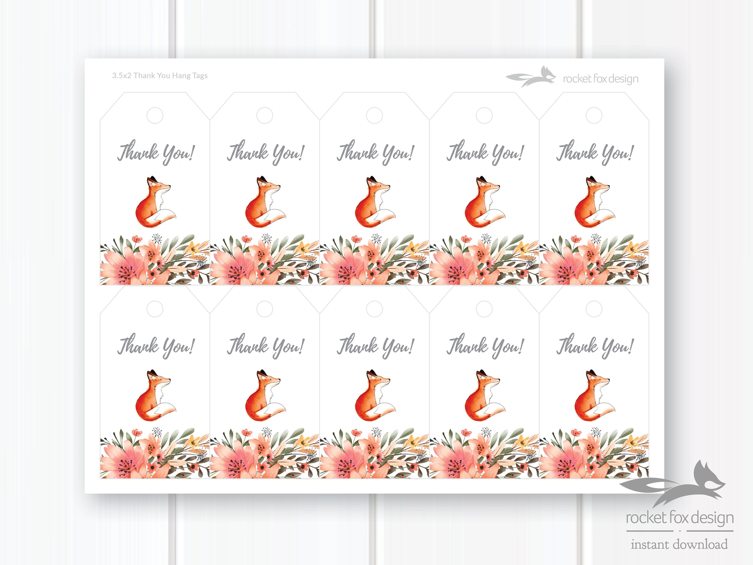 Fox Favor Tags, Thank You Tags, Baby Shower Favor Tag, Birthday Party ...