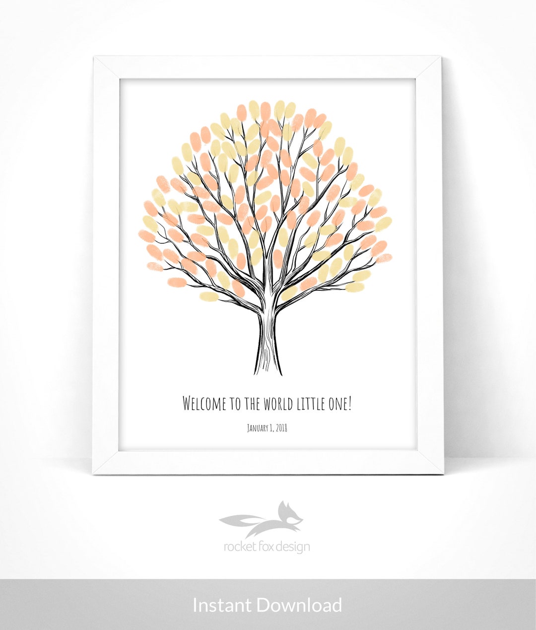Baby Shower Fingerprint Tree Printable With Instruction Card / Baby ...
