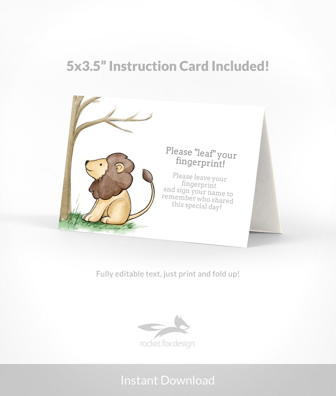 Lion Fingerprint Guestbook | Jungle Lion Baby Shower Fingerprint Tree ...