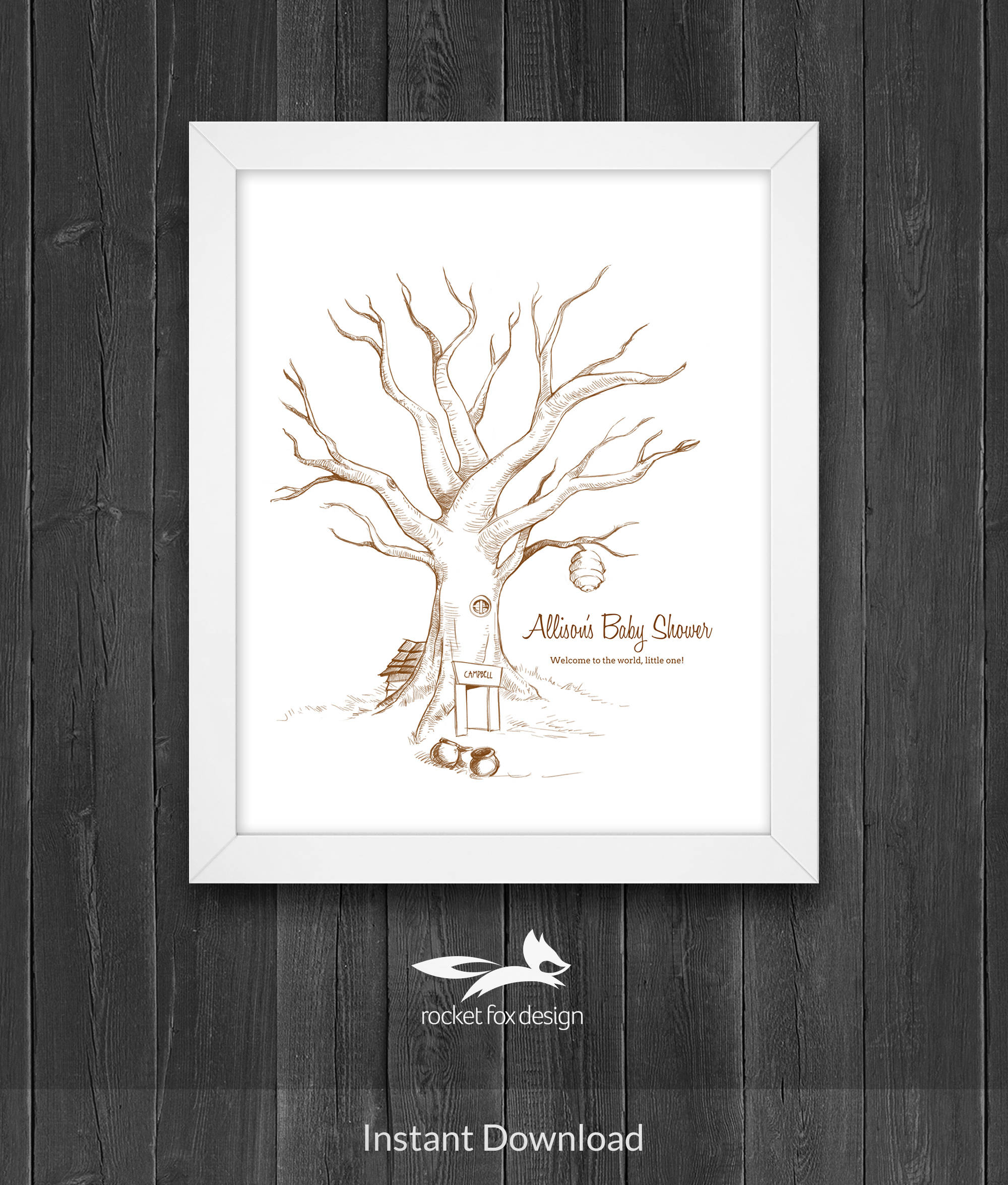 Baby Shower Fingerprint Tree Printable With Instruction Card / Honey ...