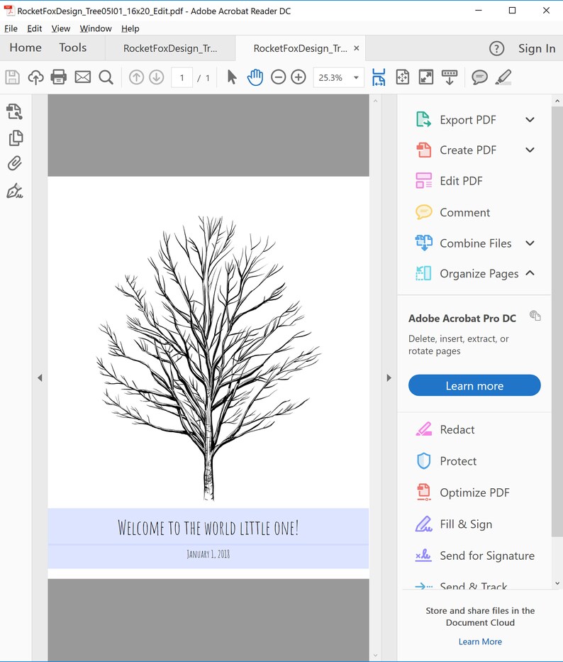 Baby Shower Fingerprint Tree Printable With Instruction Card / Baby ...