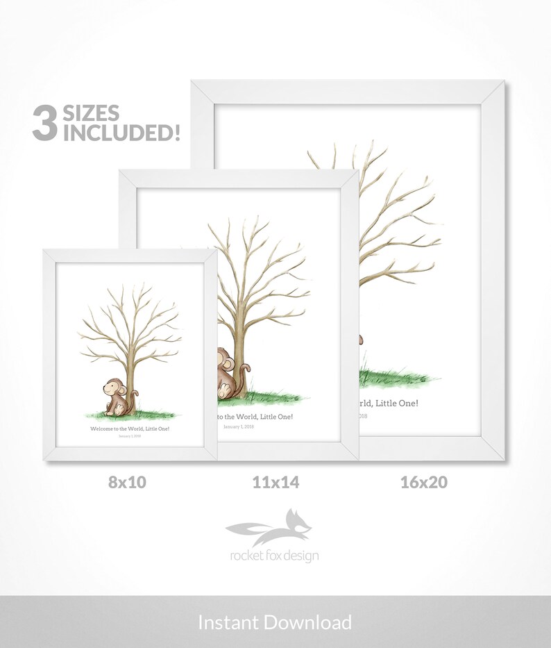 Monkey Fingerprint Guestbook | Monkey Baby Shower Fingerprint Tree ...