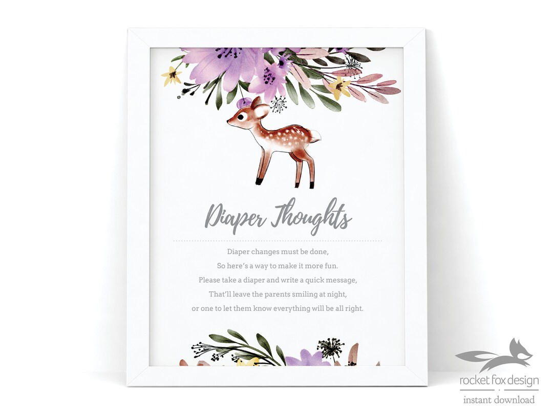 Deer Diaper Thoughts Sign, Deer Baby Shower Game, Diaper Advice Game ...