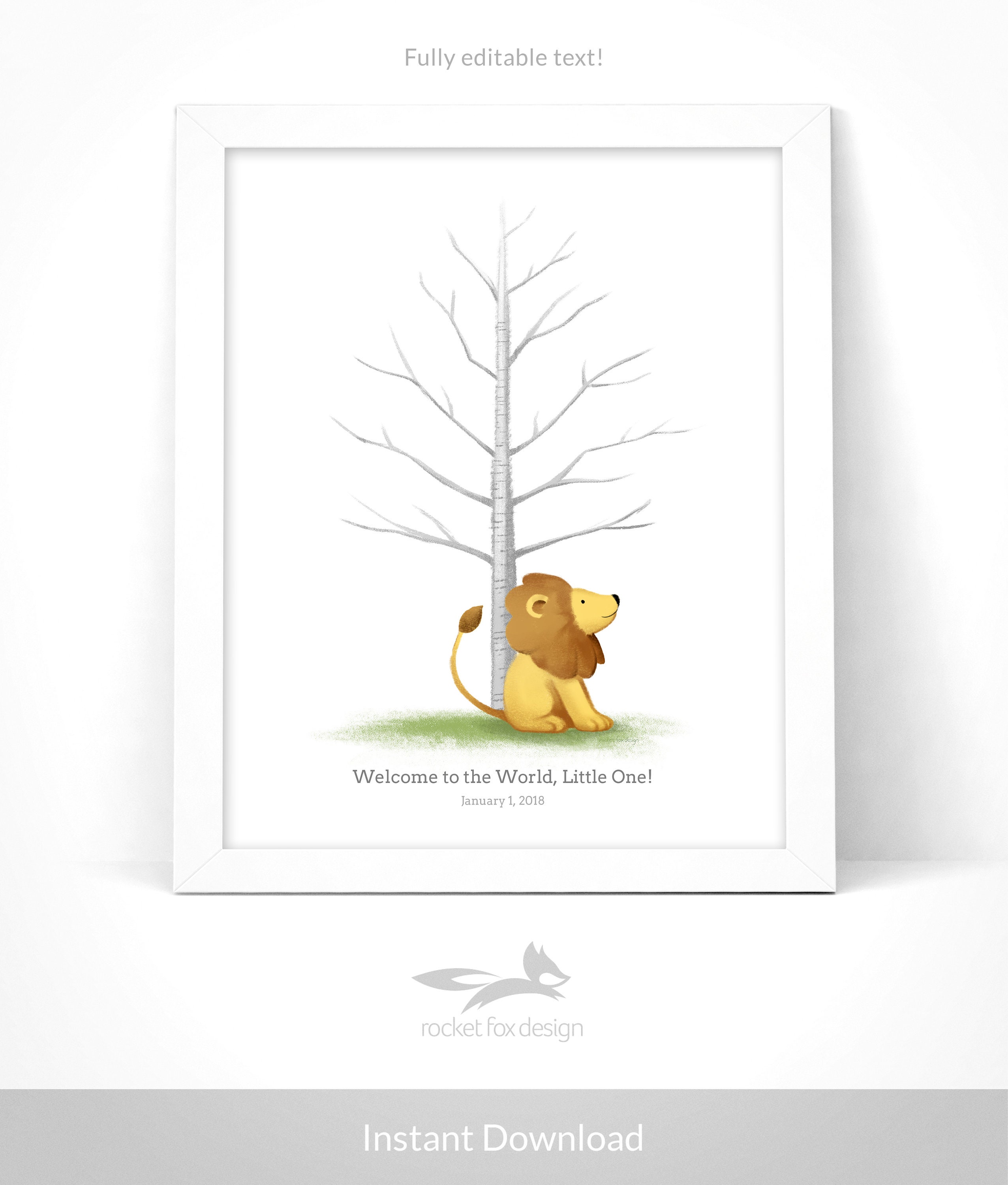 Lion Guestbook Alternative Baby Shower Fingerprint Tree - Etsy