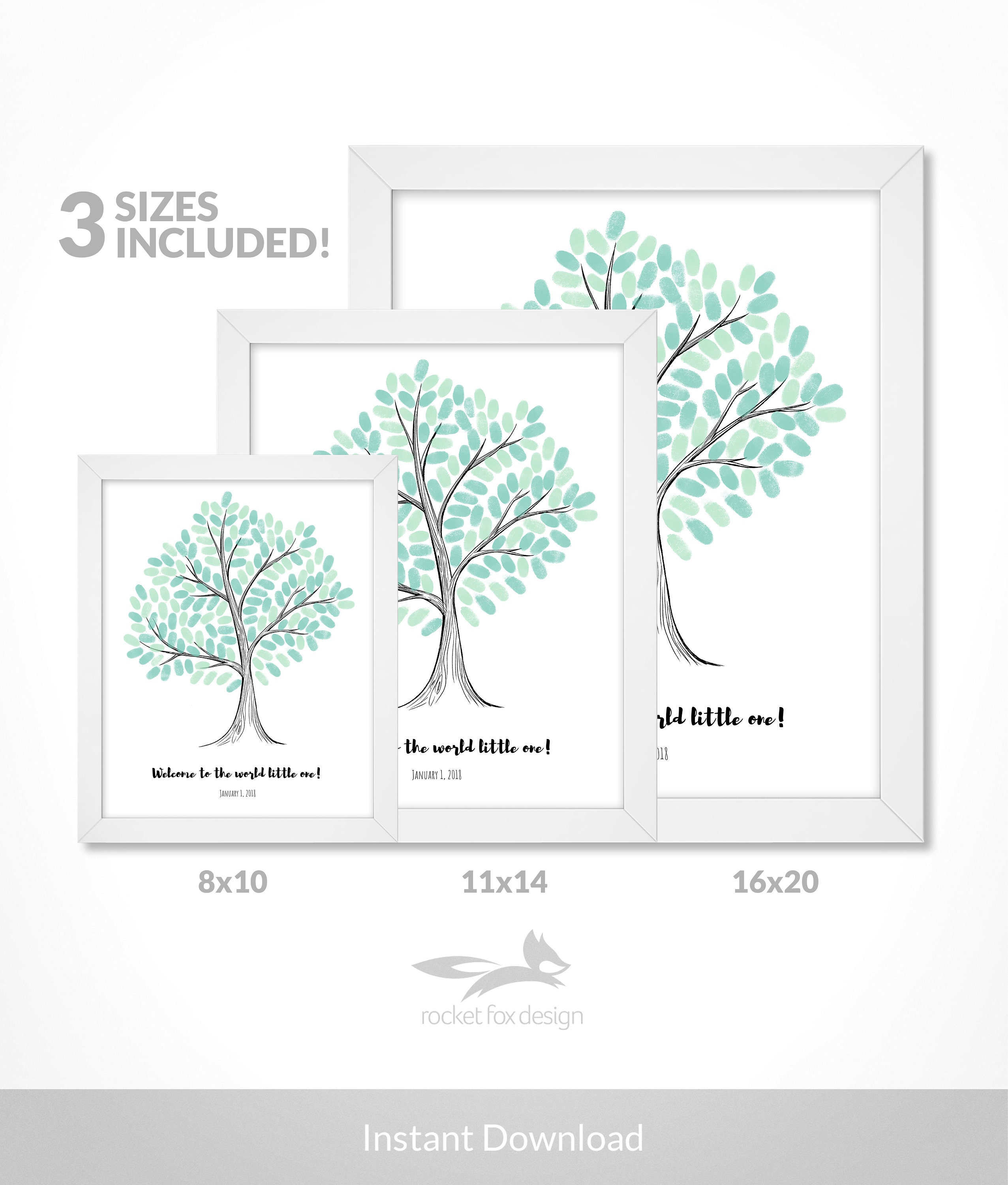 Baby Shower Fingerprint Tree Printable With Instruction Card / Baby ...