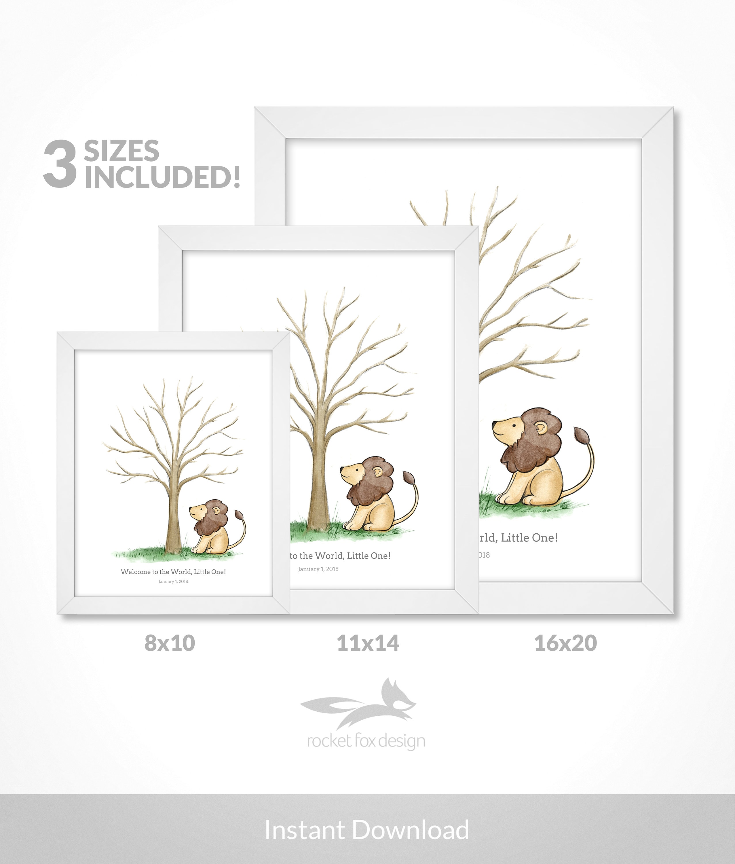 Lion Fingerprint Guestbook | Jungle Lion Baby Shower Fingerprint Tree ...