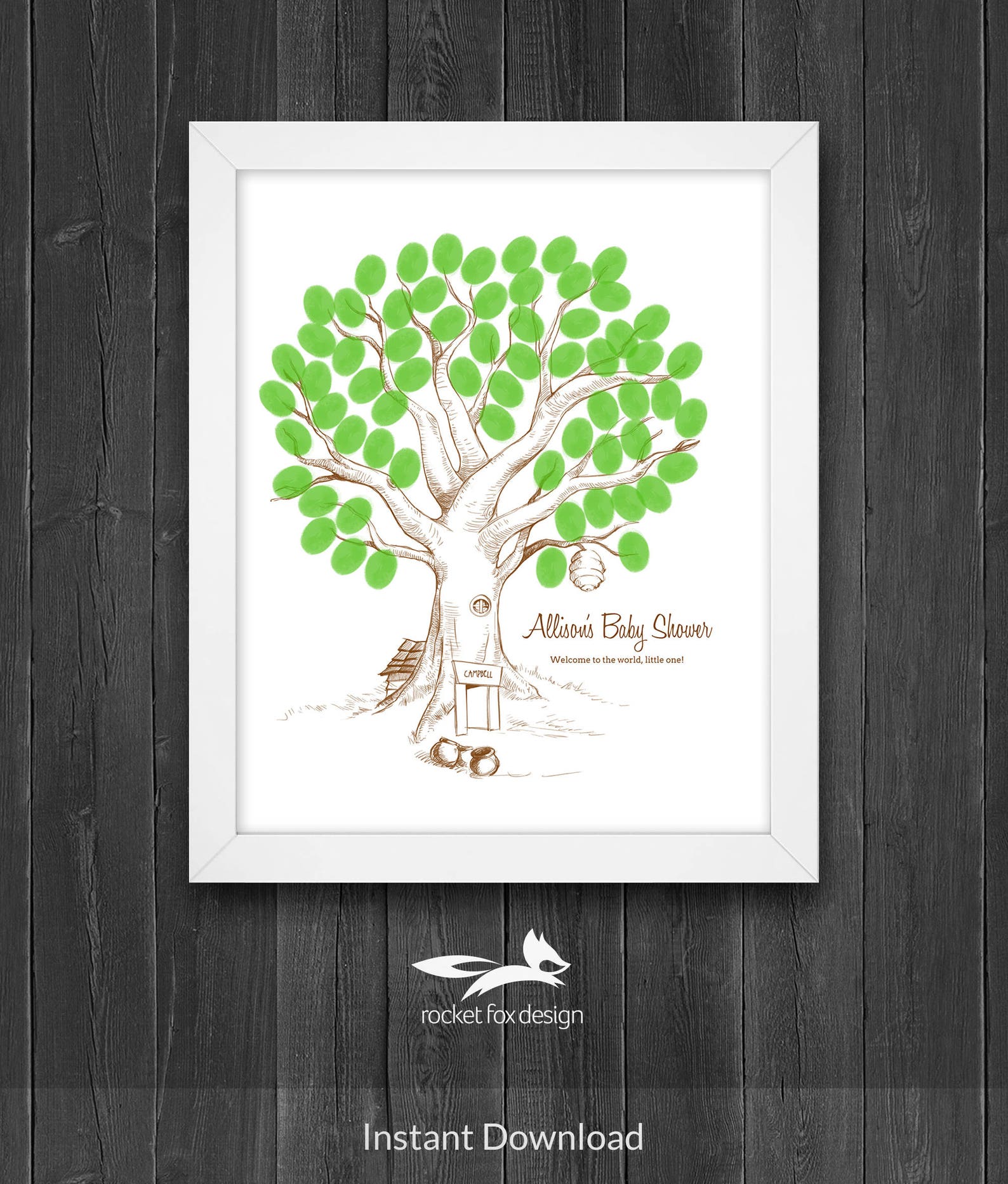 Baby Shower Fingerprint Tree Printable With Instruction Card / Honey ...