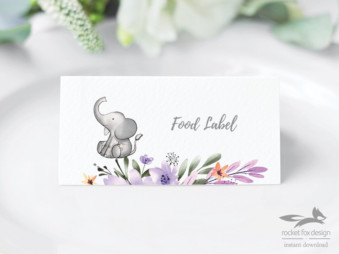 Elephant Food Labels, Food Buffet Tags, Elephant Tent Cards, Place ...