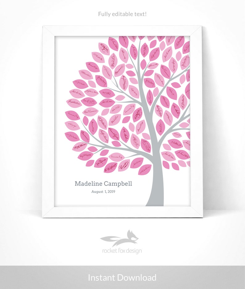 Baby Shower Guest Book Tree Printable With Instruction Card / Baby ...