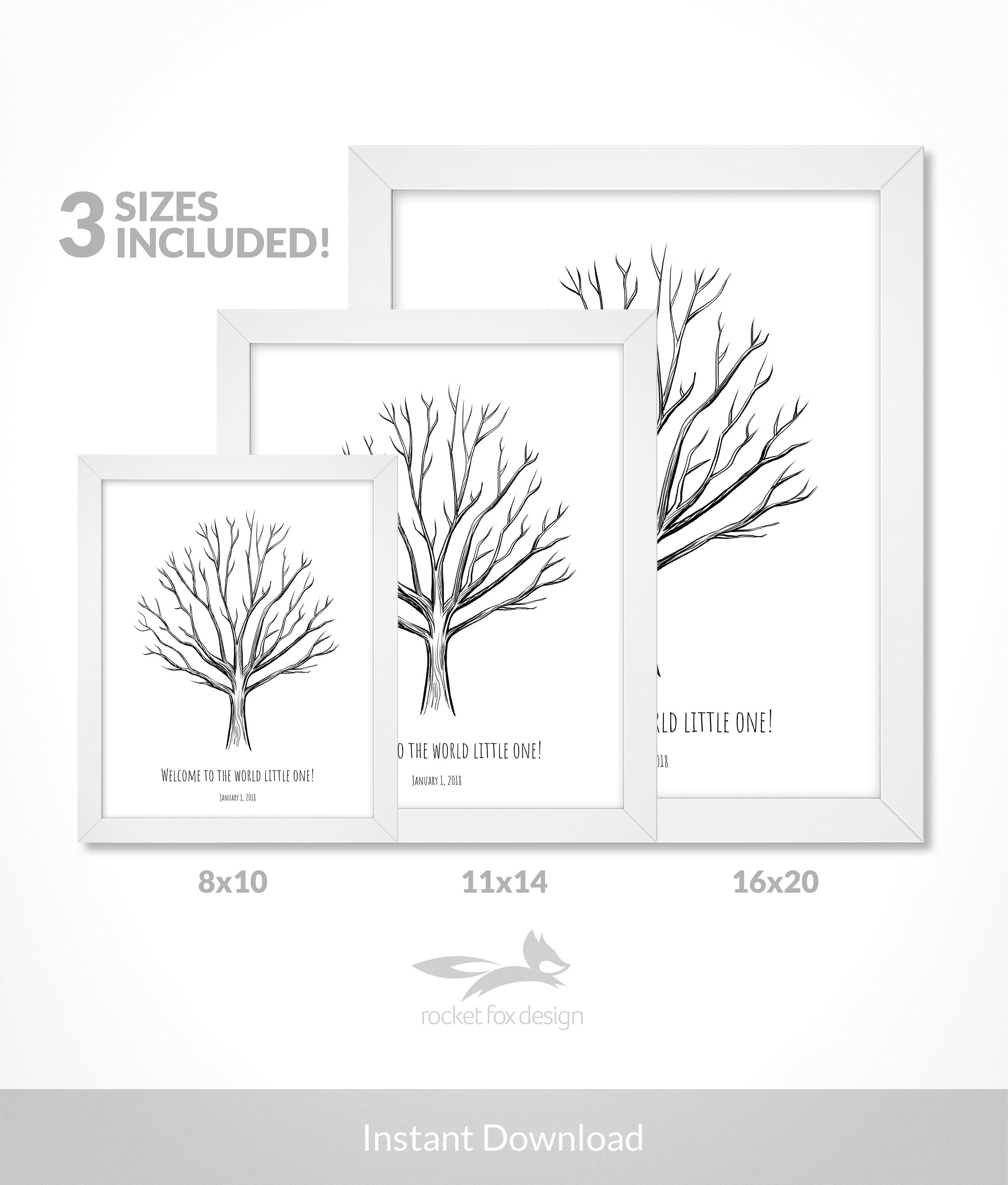 Baby Shower Fingerprint Tree Printable With Instruction Card / Baby ...