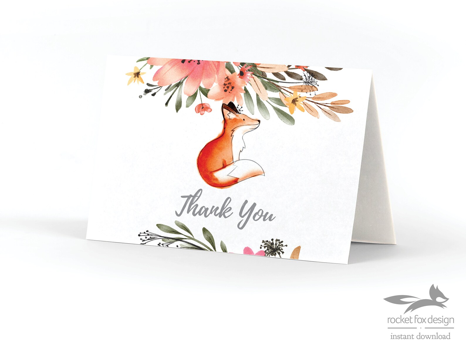 Fox Thank You Card, Fox Theme Thank You Card, Fox Thank You, Digital ...