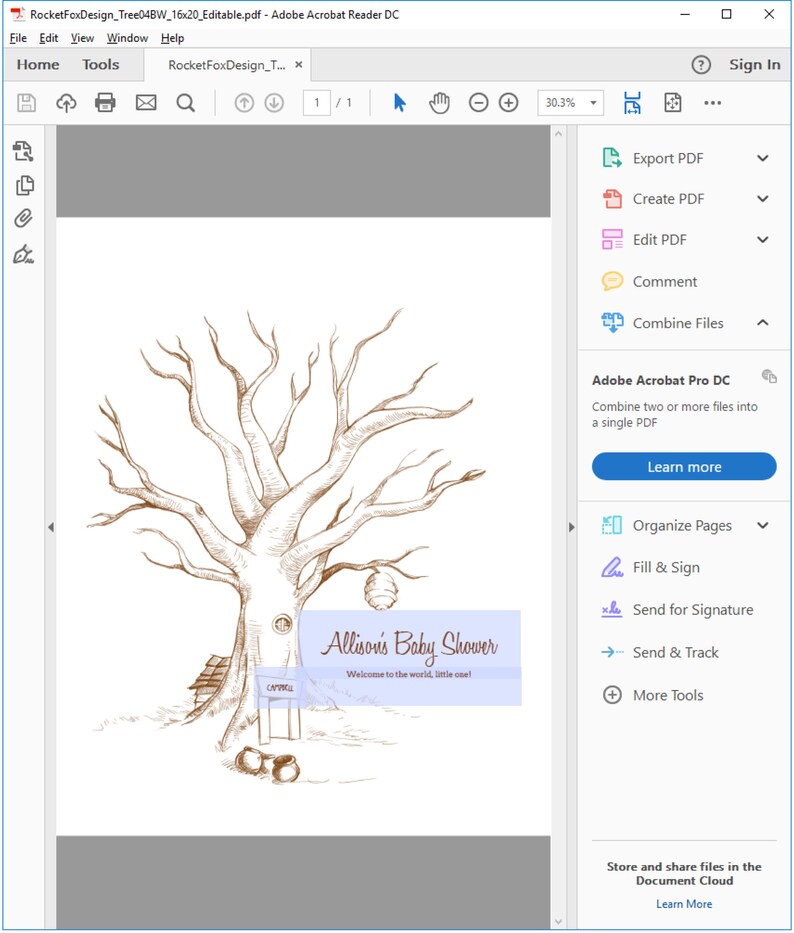 Baby Shower Fingerprint Tree Printable With Instruction Card / Honey ...