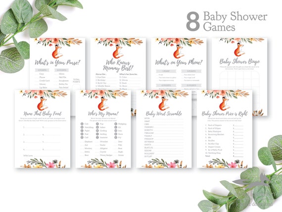 Fox Theme Baby Shower 8 Games Bundle 8 Baby Shower Game Pack | Etsy