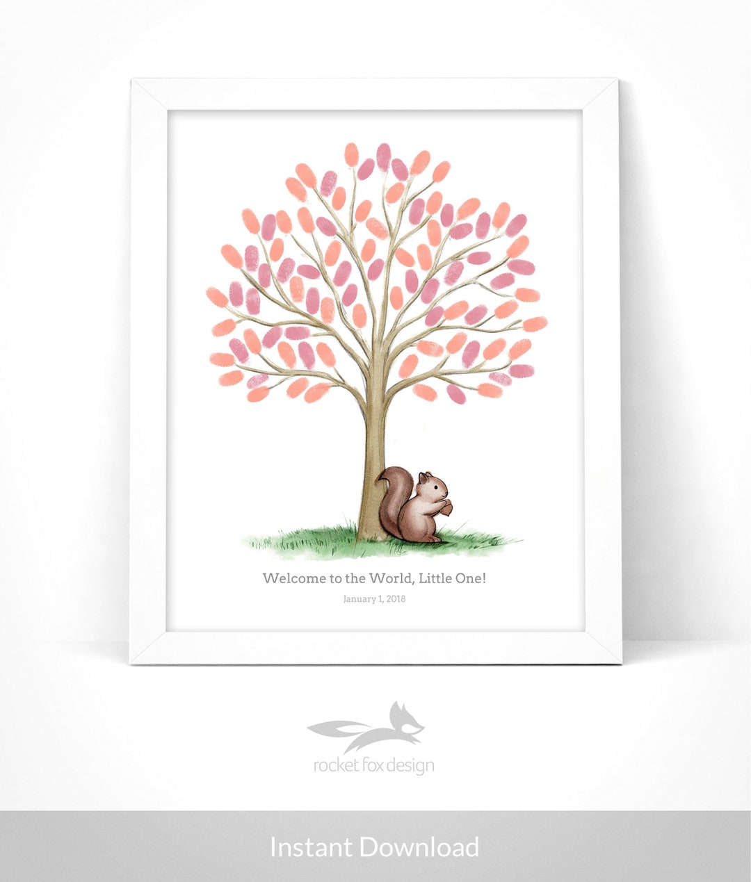 Squirrel Fingerprint Guestbook | Squirrel Baby Shower Fingerprint Tree ...
