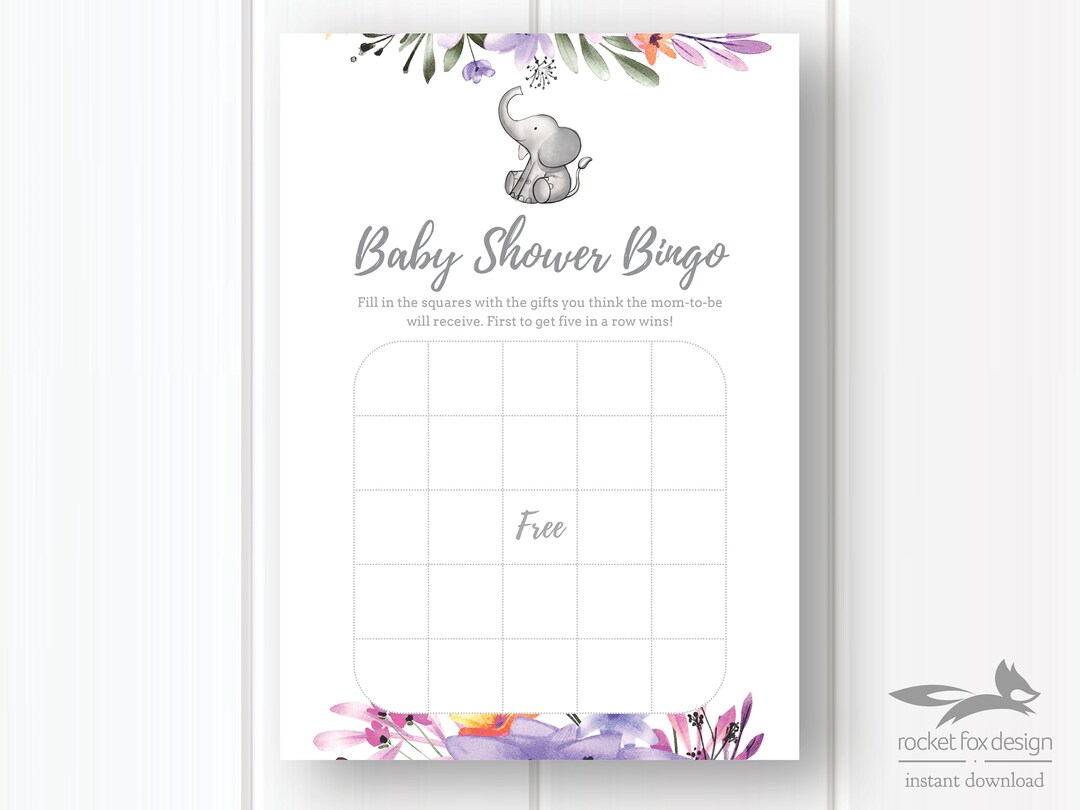 Elephant Baby Shower Bingo Game, Elephant Baby Shower, Baby Shower Game ...