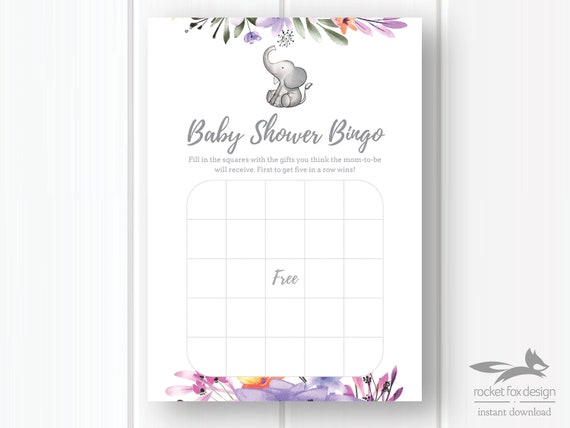 Elephant Baby Shower Bingo Game Elephant Baby Shower Baby - Etsy