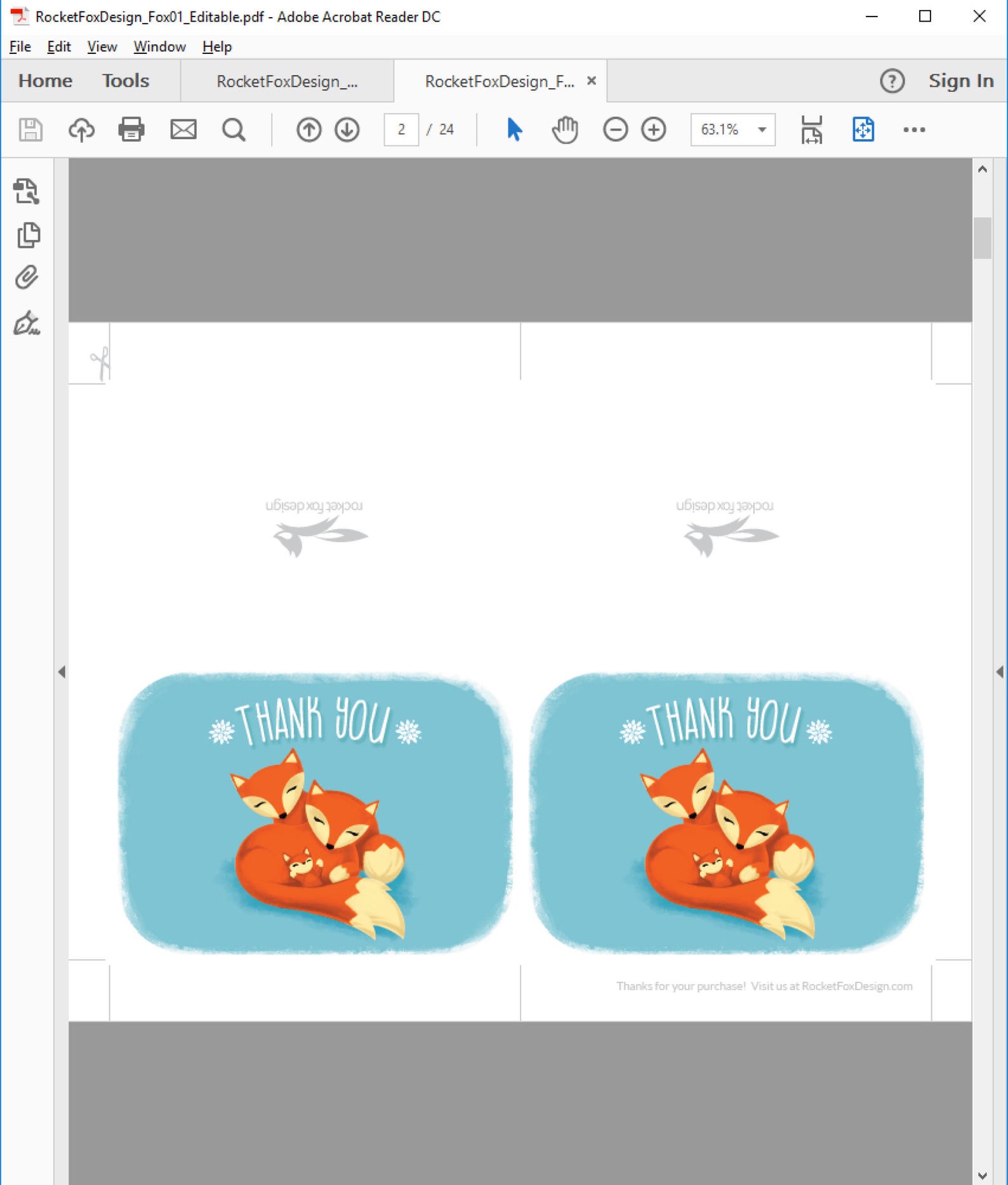 Fox Thank You Card, Fox Theme Thank You Card, Fox Thank You, Digital ...