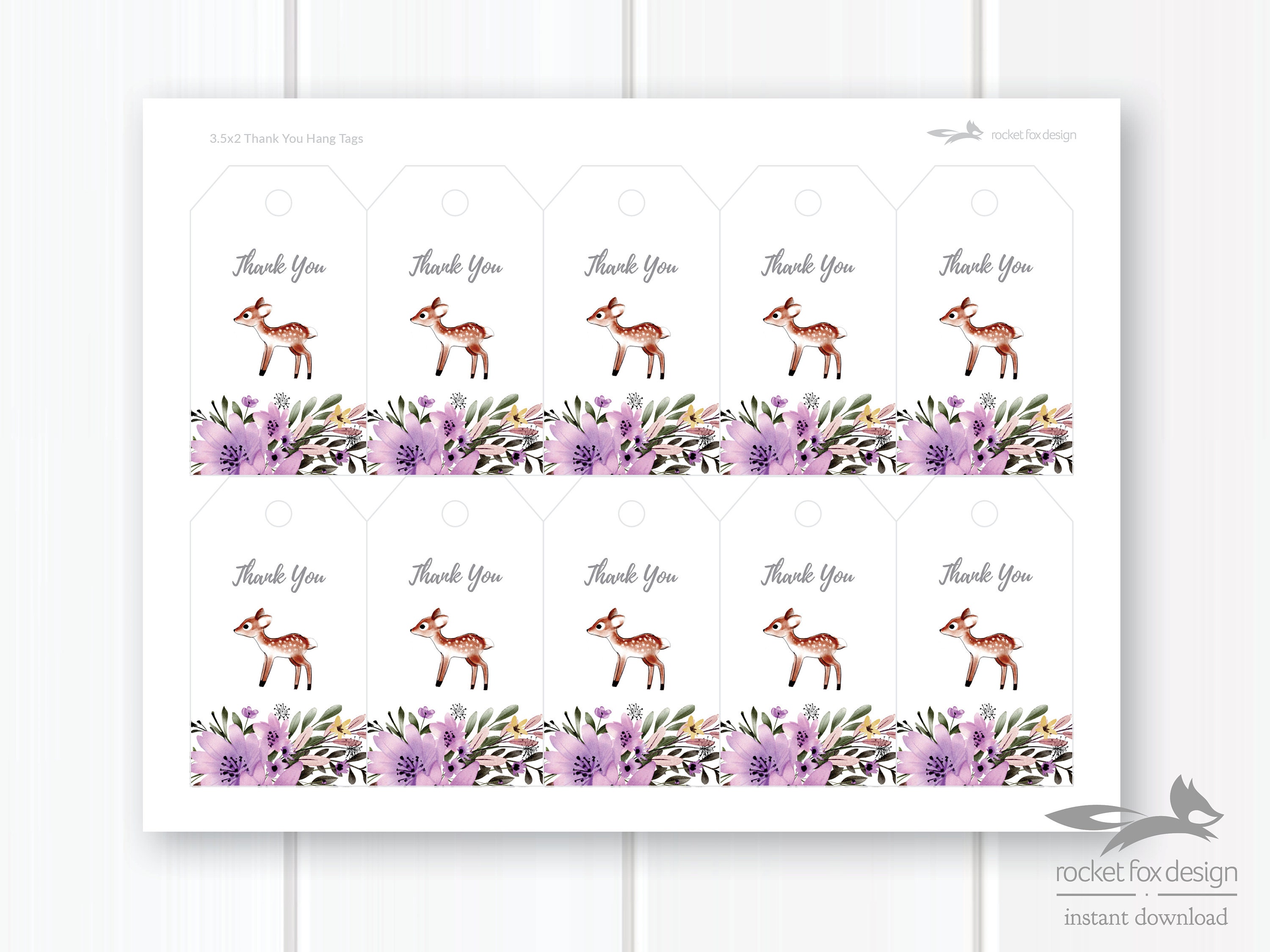 Deer Favor Tags, Thank You Tags, Baby Shower Favor Tag, Birthday Party ...