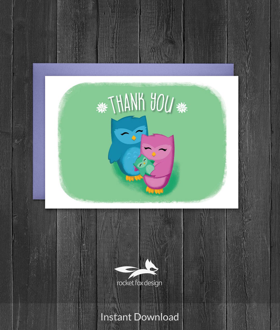 Owl Thank You Card, Owl Theme Thank You Card, Owl Thank You, Digital ...