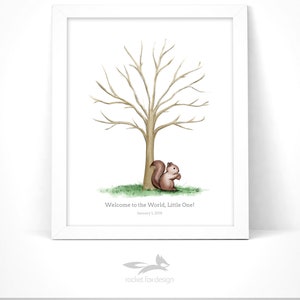 Squirrel Fingerprint Guestbook | Squirrel Baby Shower Fingerprint Tree ...