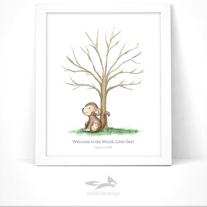 Monkey Fingerprint Guestbook | Monkey Baby Shower Fingerprint Tree ...