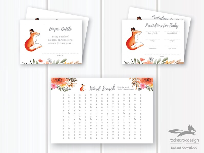Fox Theme Baby Shower 17 Activity Bundle, 17 Baby Shower Activity Pack ...