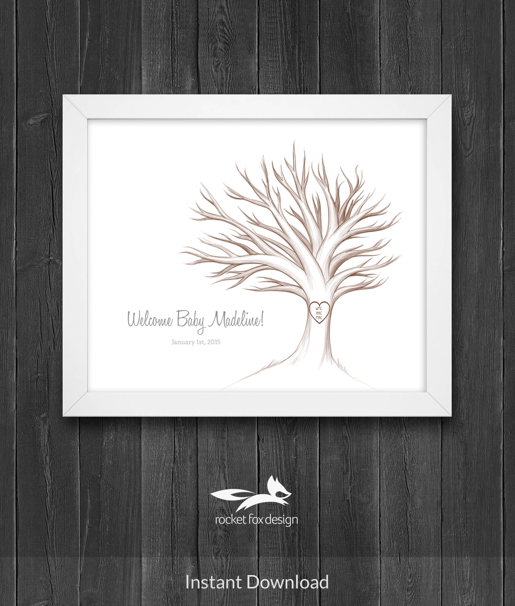 Baby Shower Fingerprint Tree Printable With Instruction Card / Baby ...