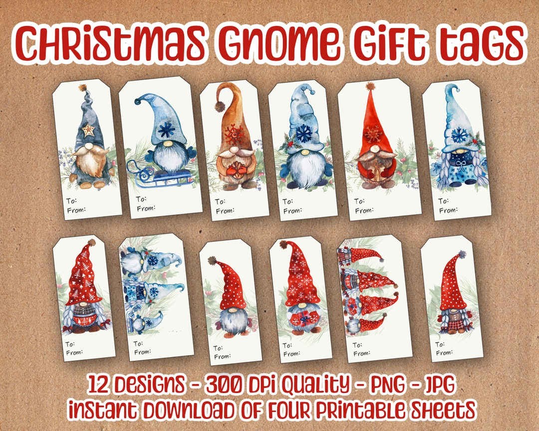 Christmas Gnome Gift Tag Instant Download Printable Gift Tags Bundle ...