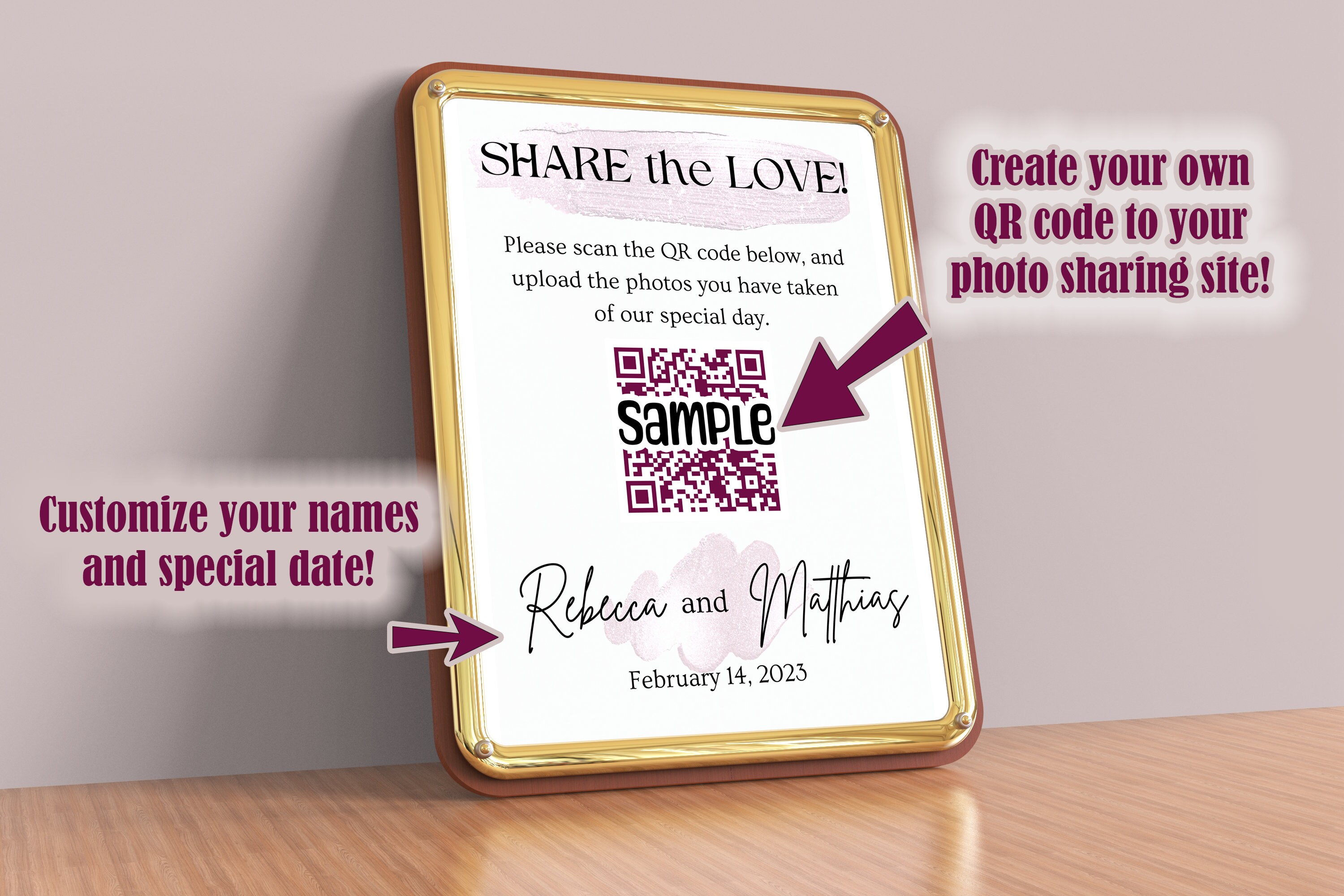 Guest Photo Sharing QR Code Template, Wedding Signs, Wedding Decor ...