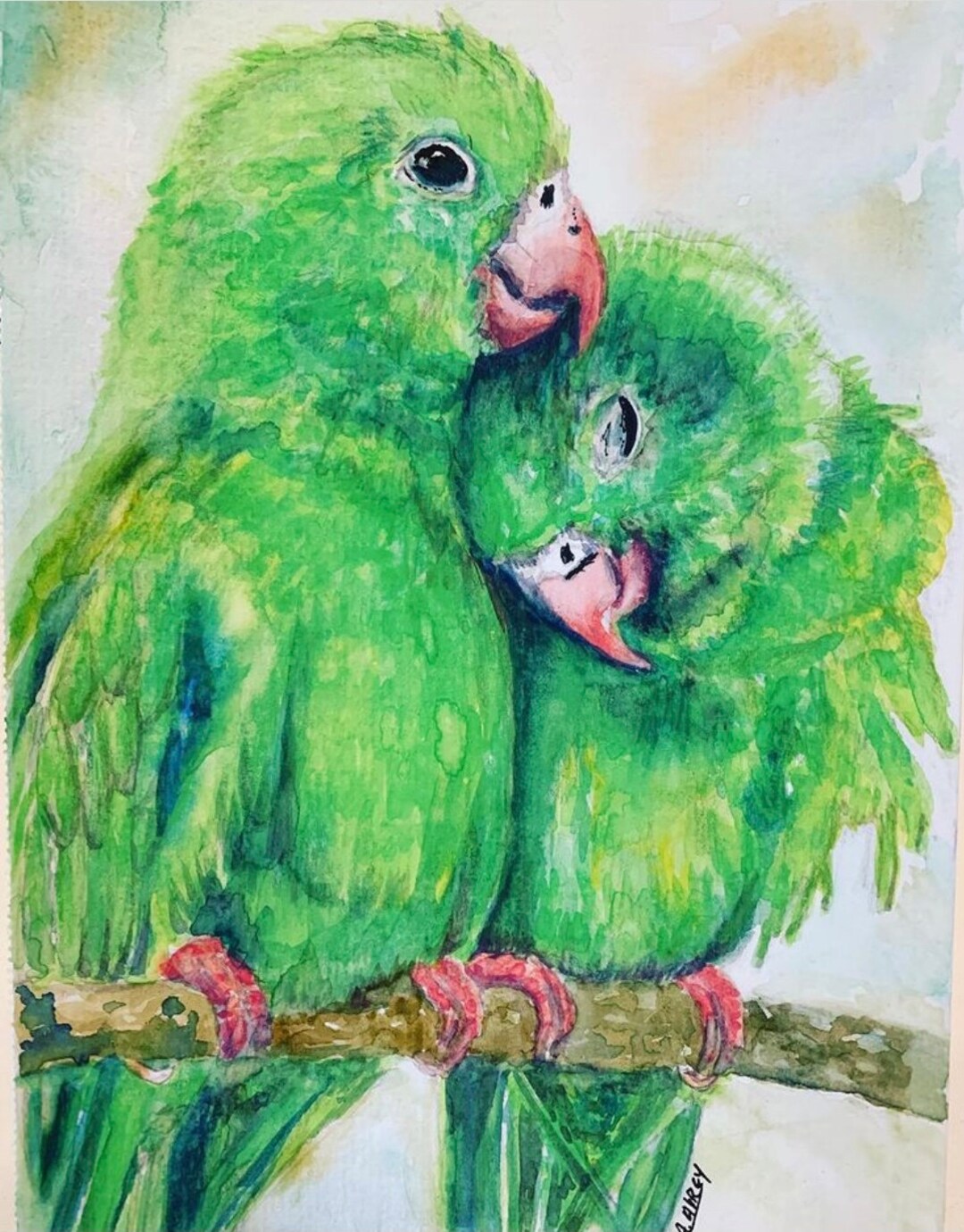Lovebirds, Green Parakeets Original Watercolour Painting - Etsy