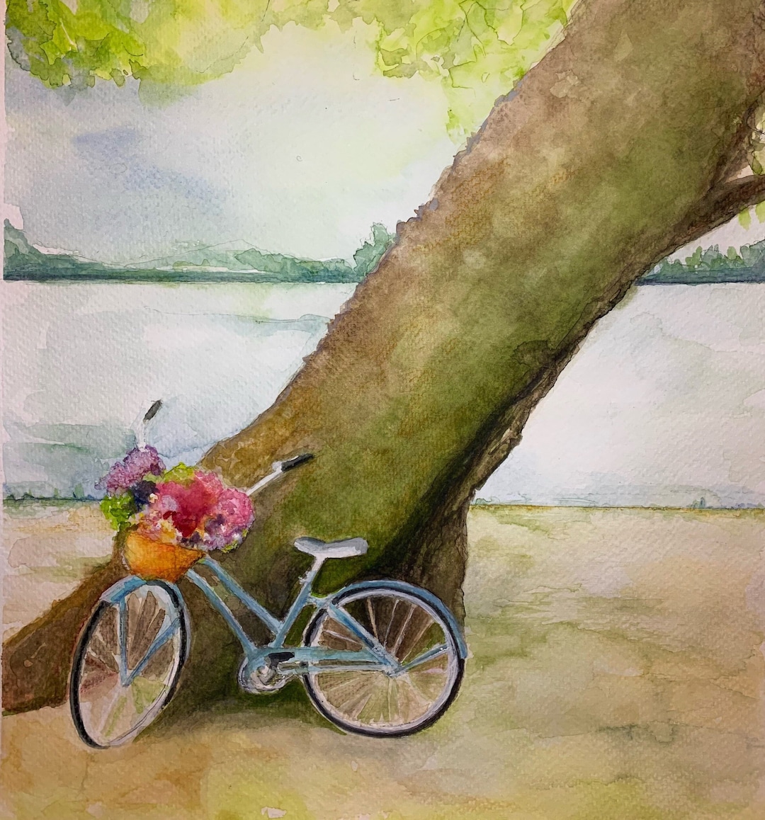 Vintage Bike Original Watercolour Painting, summer Ride/cruiser Bicycle ...