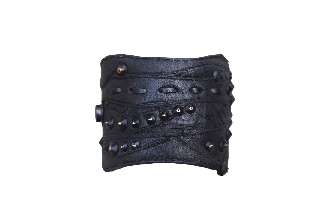 Black Leather Cuff | Adjustable, Burning Man, Festials, Snake Skin and ...