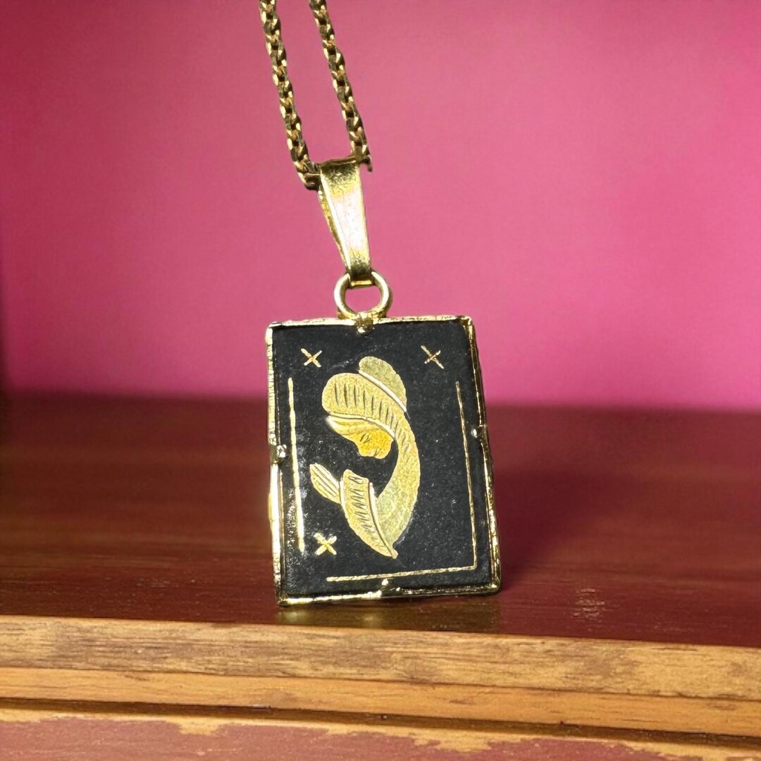 Damascus Religious Pendant With Chain, 24K Gold Plated Vintage Spanish ...