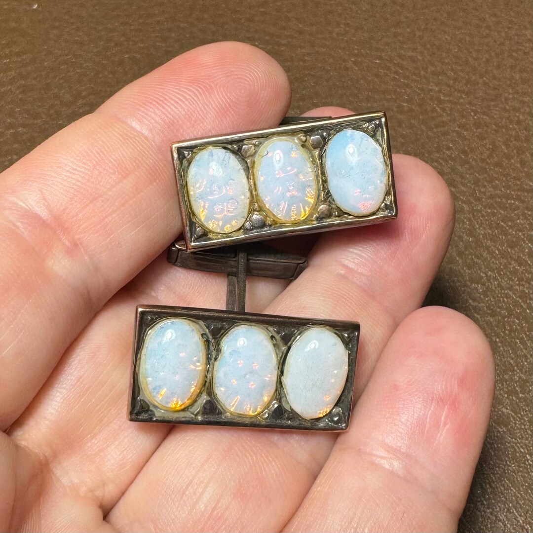 Bronze 60s Striking Large Opal Cufflinks, Vintage Cufflinks, Faux Opal ...