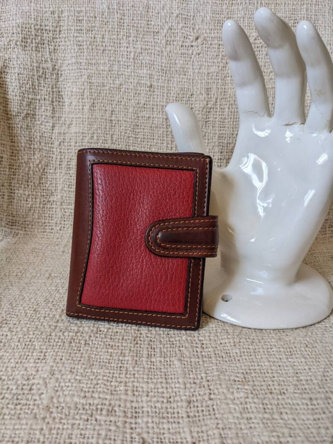 Vintage Coach Sheridan Rare Pebbled Red Tan Mahogany Leather Bifold Tab ...
