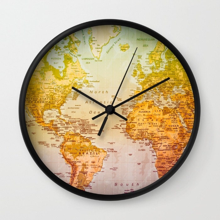 Colourful World Map Wooden Wall Clock Unique Gift for Her Trendy Wall ...