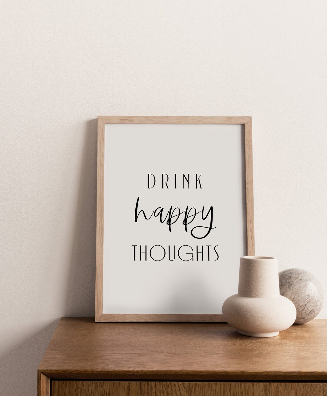 Drink Happy Thoughts Print, Alcohol Print, Bar Sign, Cocktail Bar Art ...