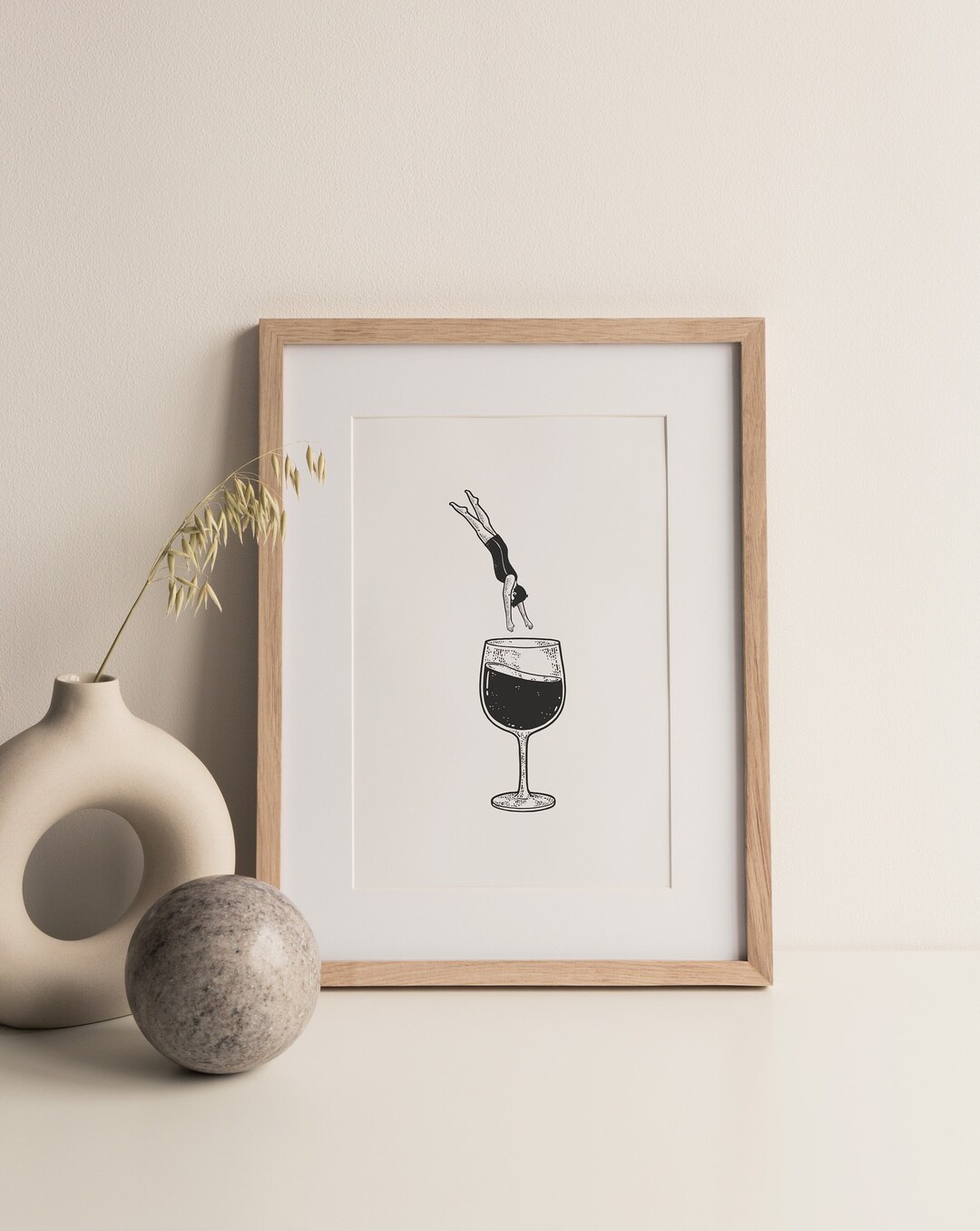 Man Diving Into Wine Glass Print: Retro Line Art (digital Download) - Etsy
