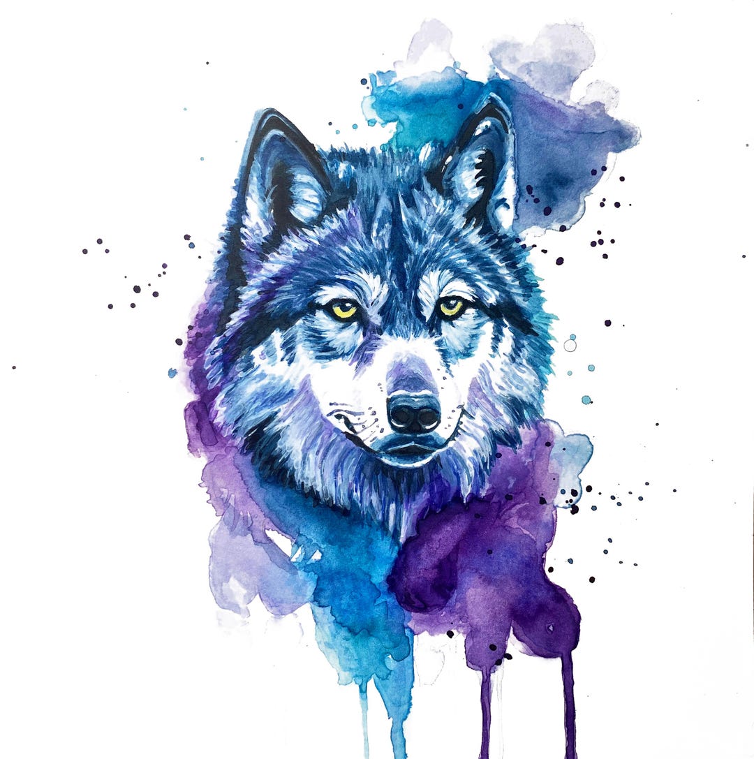 ORIGINAL Wolf Watercolour Painting, Spirit Animal Wolf Drawing, Wild ...