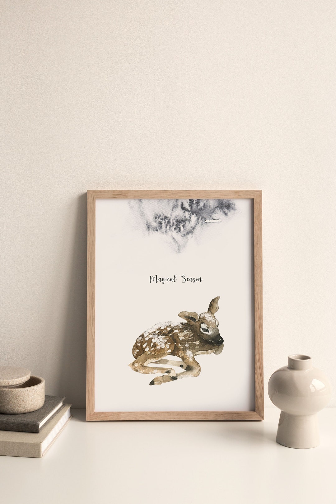 Fawn Printable Watercolour Art, Nursery Kids Room Wall Decor, Cute ...